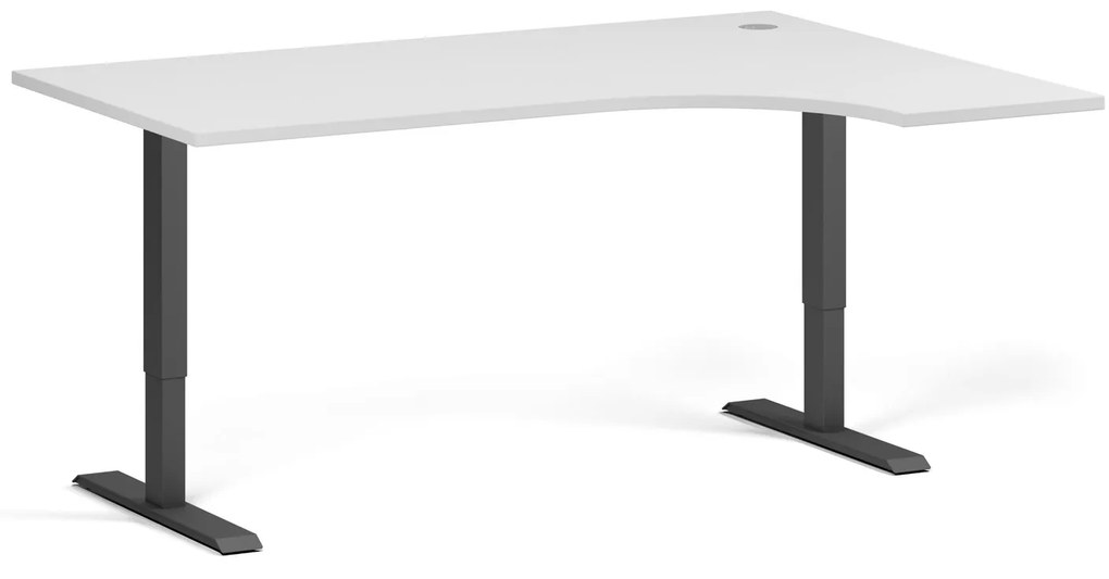 Rohový výškově nastavitelný stůl, 160x120 cm, 1 motor, L/P, černá podnož, bílá