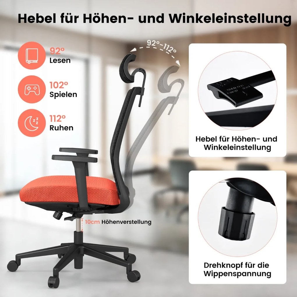 Costway Ergonomická kancelářská židle s opěradlem a bederní opěrkou a pohodlnou