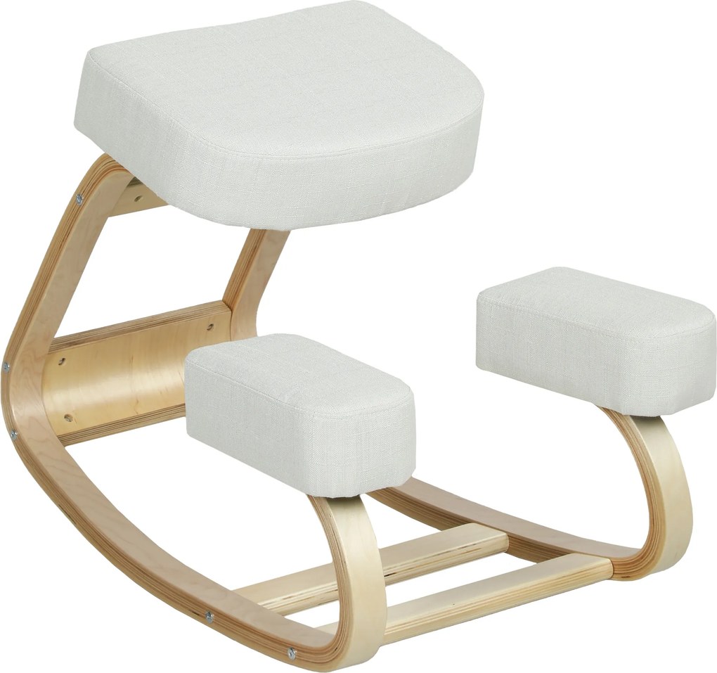 Vinsetto Kolenní židle, ergonomická posezení, polstrovaný stolek pro zdravé sezení, březové dřevo, nosnost 120 kg, krémově bílá