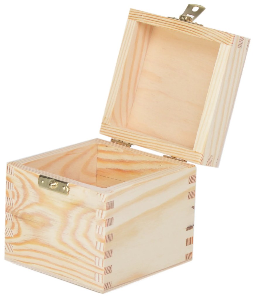 Dřevěná krabička s víkem a zapínáním - 10 x 10 x 10 cm, přírodní
