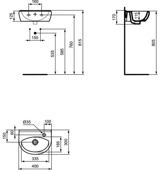 Ideal Standard Vidima Umývátko 40 cm s otvorem vpravo, bílá