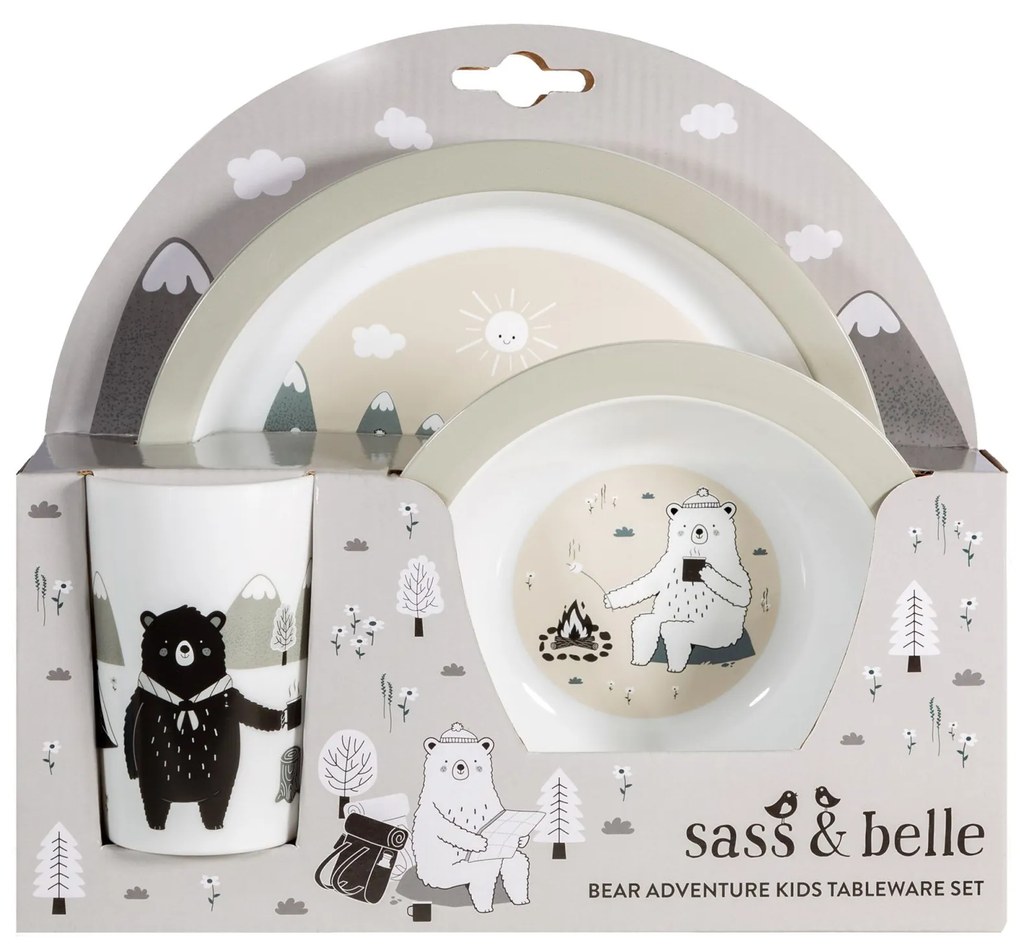 sass & belle Set dětského nádobí Bear Adventure, šedá barva, plast