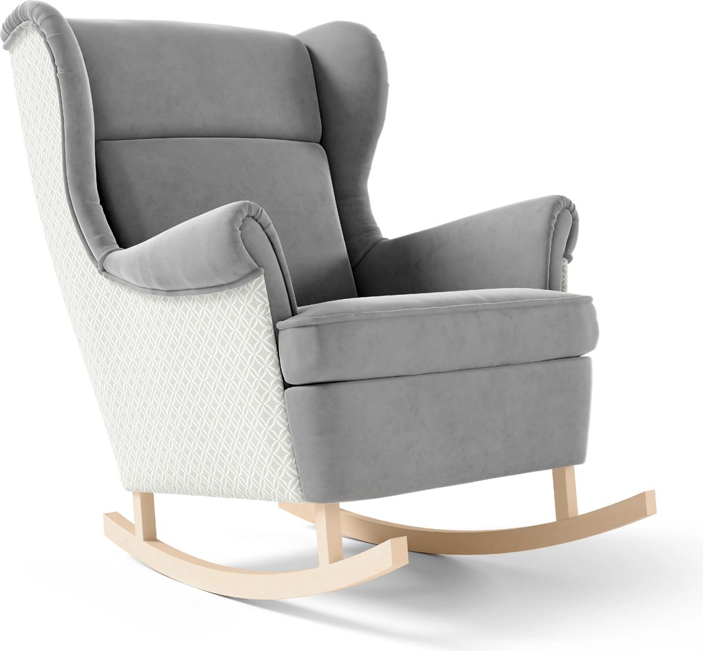 Eka Houpací křeslo ušák AXEL Výběr nohou: Černé, Barva látky: Tmavě modrá a bílá s květinami (Tropic 3 + Kronos 5)
