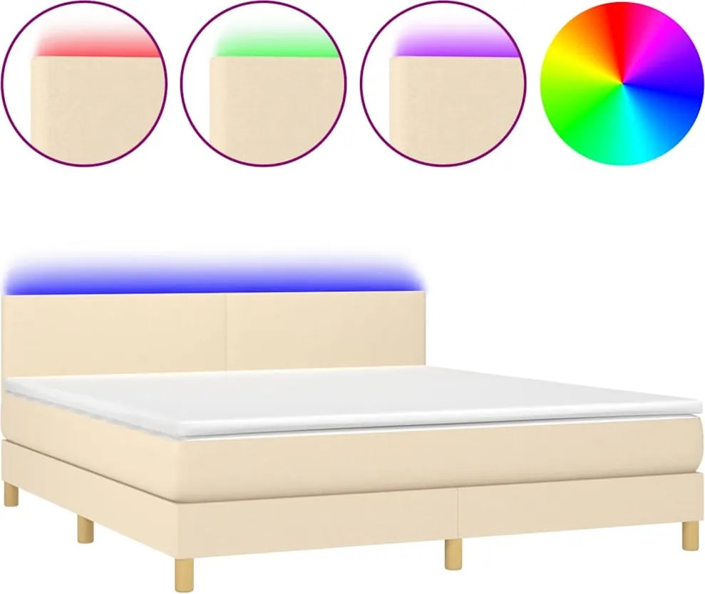 Box spring postel s matrací a LED krémová 180x200 cm textil 3133578