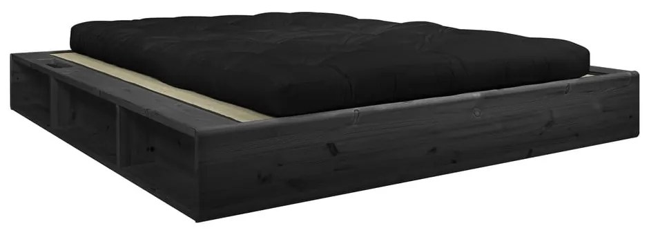 Černá dvoulůžková postel z masivního dřeva s černým futonem Comfort a tatami Karup Design, 160 x 200 cm