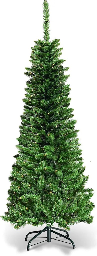 Costway 135 cm úzký vánoční stromek s teplými bílými LED světly umělý vánoční