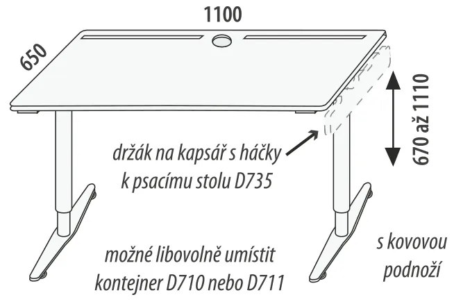 Stůl s podnoží 1100 mm Domestav D731 Materiál: Buk cink, Povrchová úprava: Přírodní provedení