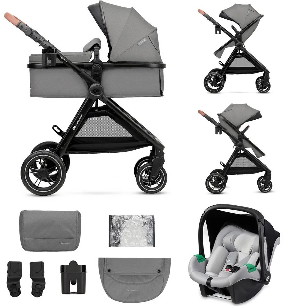 | KINDERKRAFT - Kombinovaný kočárek 3v1 ESME Moonlight grey + autosedačka MINK PRO | KSESME00GRY300N