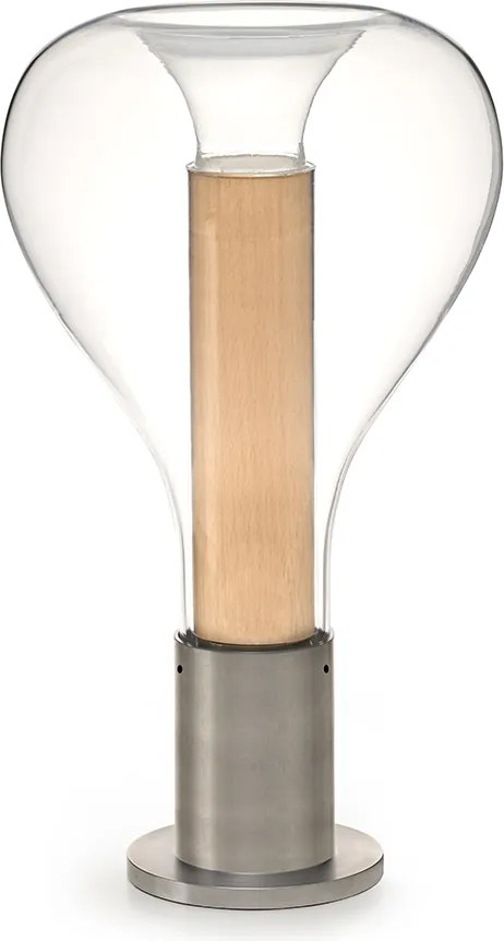 Elegantní stolní lampa ze skla a dřevěné dýhy Eris Table Dekor: Přírodní bukové dřevo, Podstavec: Kartáčovaný hliník