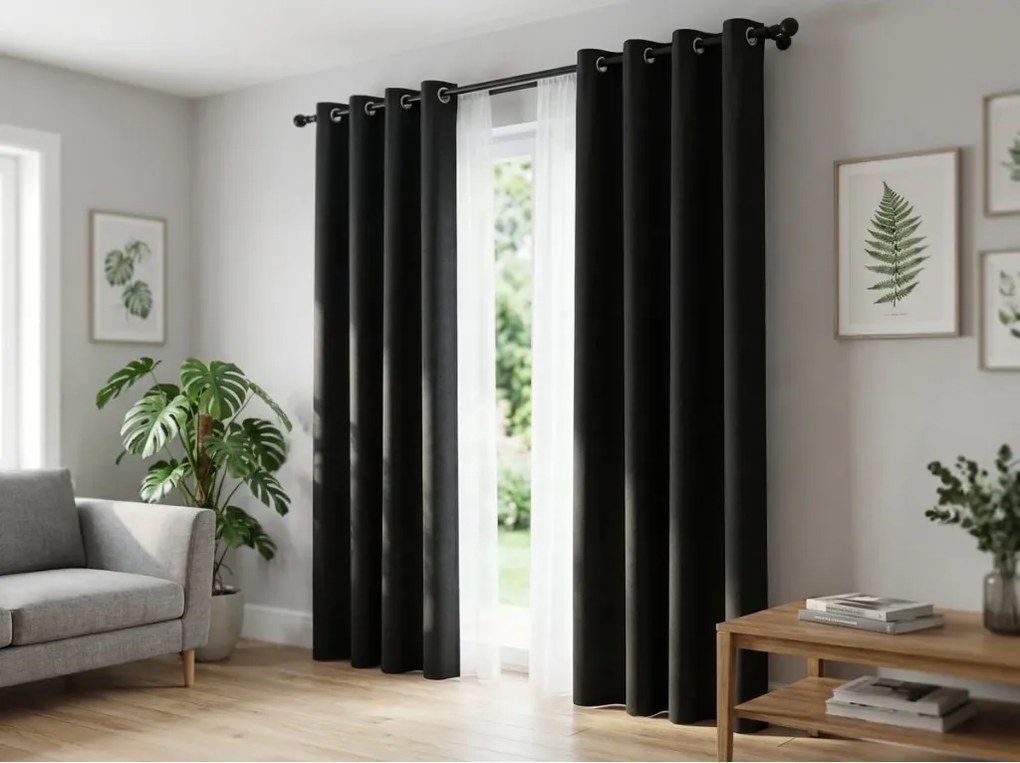 Závěs OXFORD LIGHT 140x270 cm, černý Zavěšení: Řasící páska
