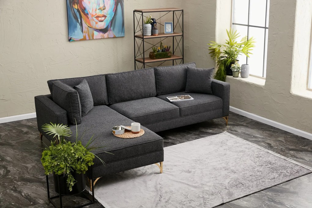 Hanah Home Rohová pohovka BERLIN antracitová se zlatou levá 258 cm 825BLC2805