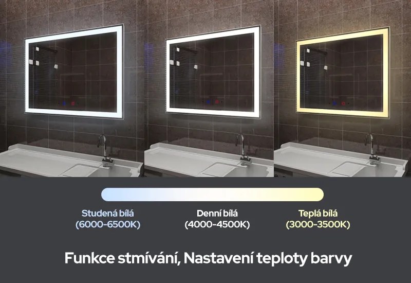 Bezdoteku Nemlžící koupelnové zrcadlo s LED osvětlením 80x60 cm KZ1