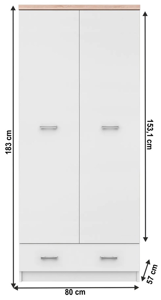 Kondela Dvoudveřová skříň 2D1S, bílá / dub sonoma, TOPTY TYP 01