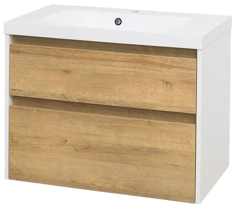 Mereo Mereo, Opto, koupelnová skříňka s umyvadlem z litého mramoru 81 cm, bílá, dub, bílá/dub, černá, CN931M