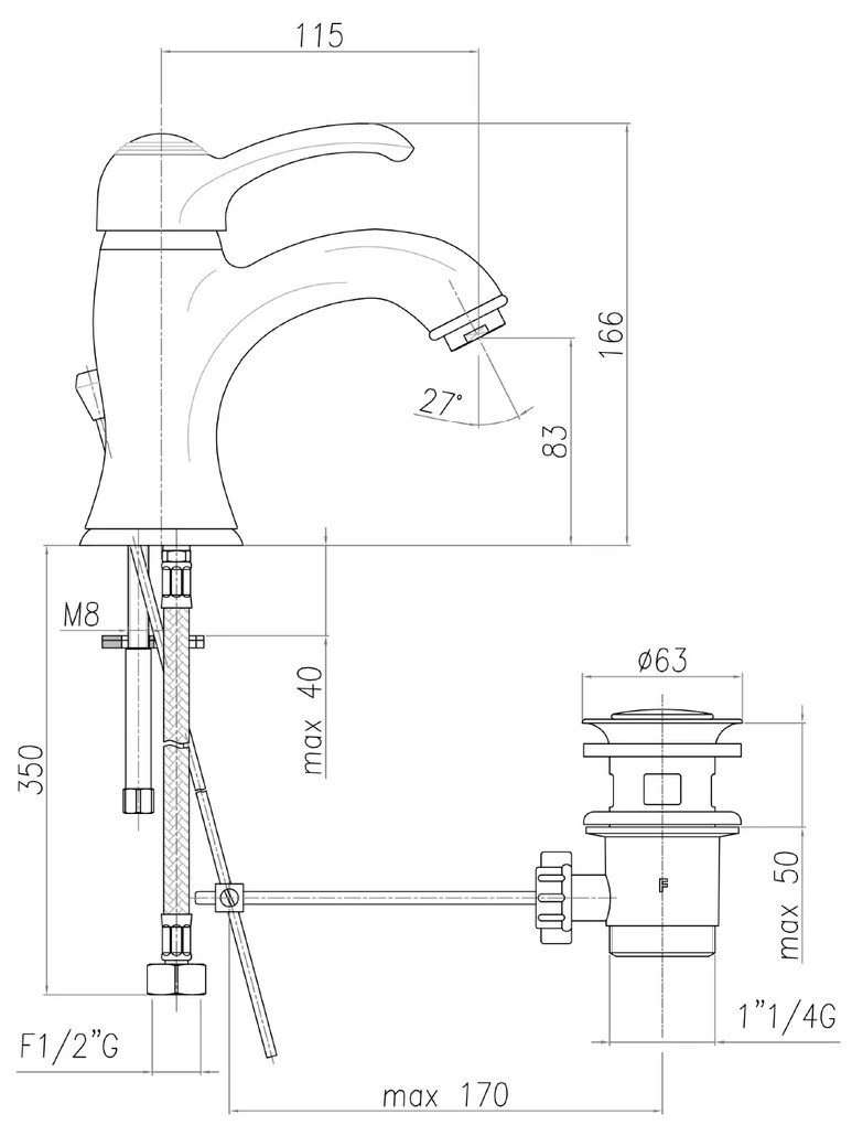 Sapho, KIRKÉ stojánková umyvadlová baterie s výpustí, bronz, KI02B