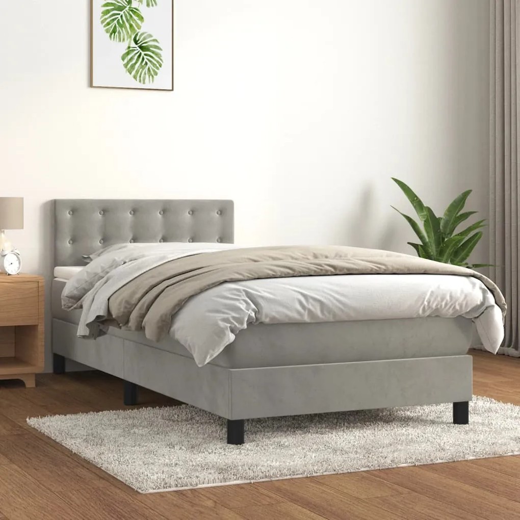 Box spring postel s matrací světle šedá 90x190 cm samet 3141515