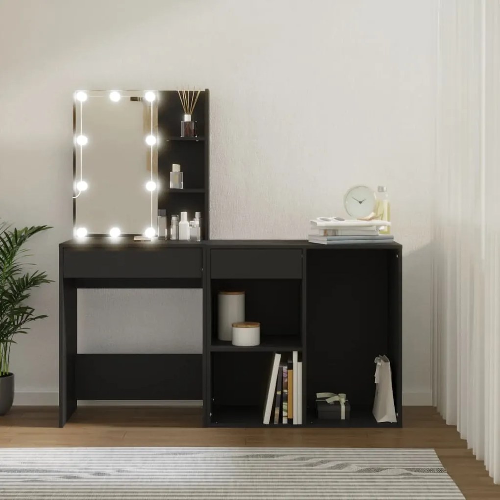 Led Toaletní Stolek Se Skříňkou Černý Kompozitní Dřevo