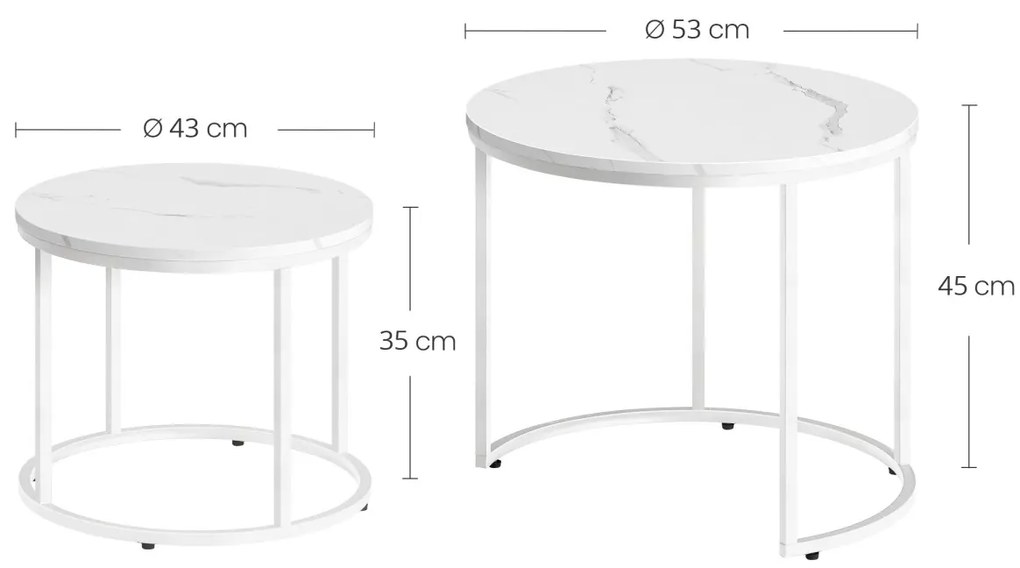 Sada konferenčních stolků MARLON 2 ks, dekor bílý mramor