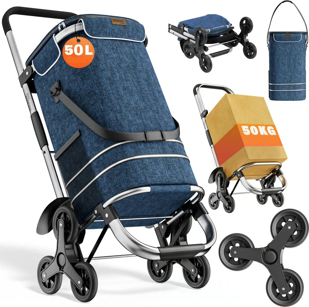 Nákupní taška na kolečkách do schodů COMFORT,50l, modrá Monzana