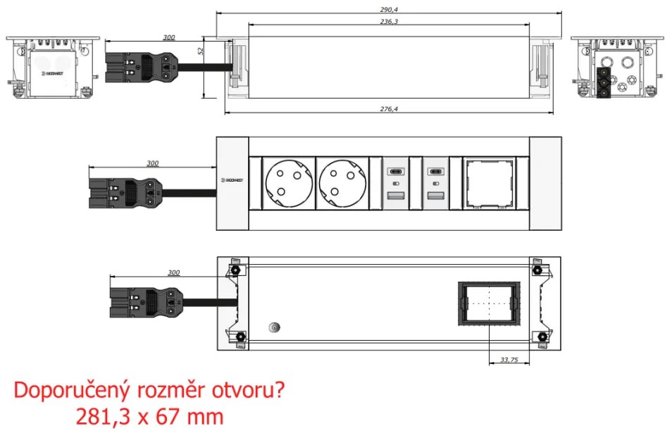 IBConnect Vestavná zásuvka INTRO černá - různé konfigurace Konfigurace elektrozásuvky: 4x230V