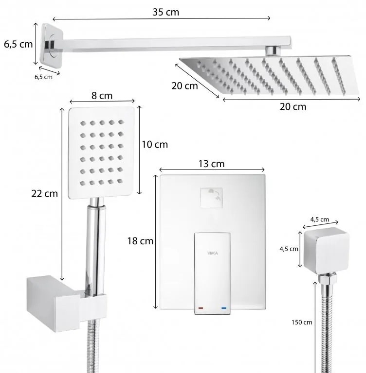 Erga Dual, podomítková sprchová souprava s dešťovou hlavicí 20x20 cm, i-BOX instalační systém, chromová, ERG-YKA-BP.DUAL-CHR