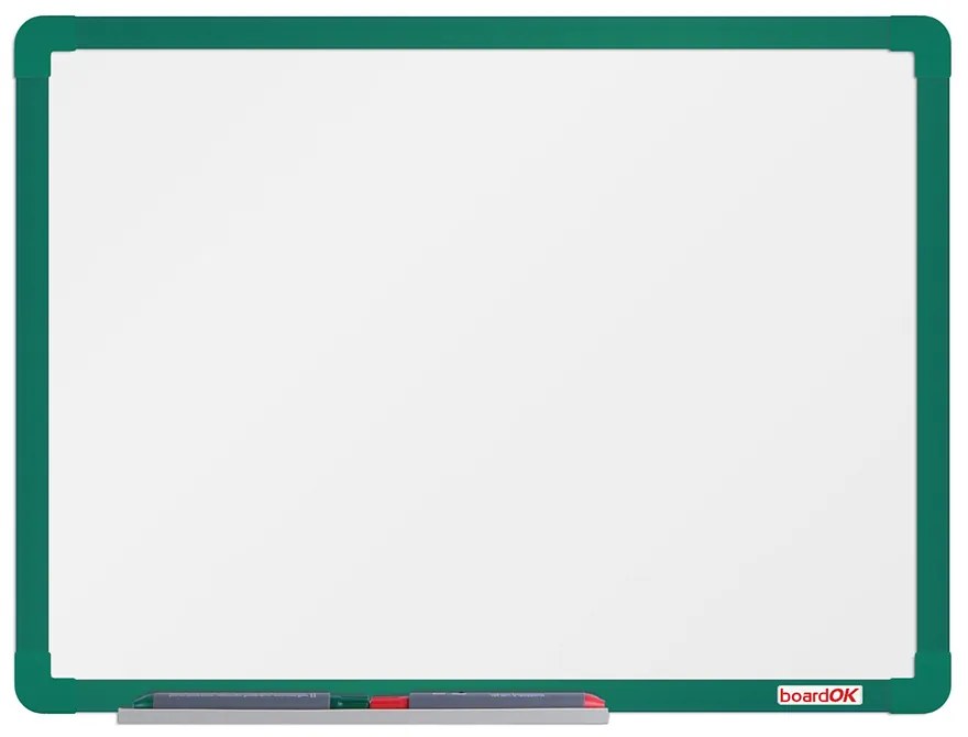 Bílá magnetická popisovací tabule boardOK, 60 x 45 cm, zelený rám