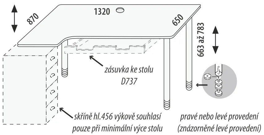 Psací stůl Ergo maxi Domestav D730 Materiál: Smrk, Barevne provedení: Barevné lakování