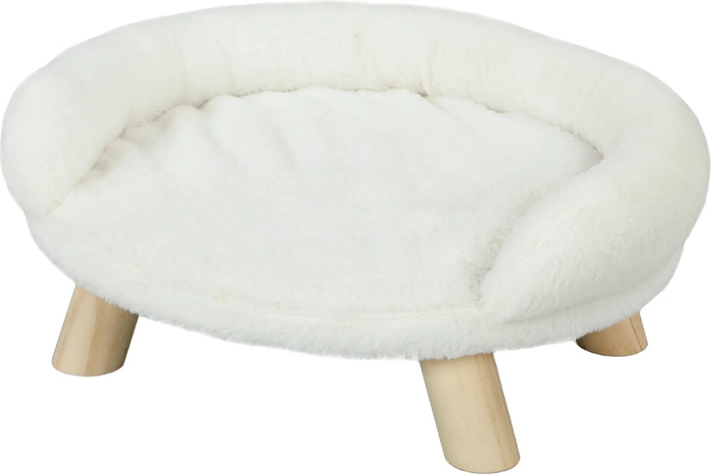 PawHut Útulná pohovka pro domácí mazlíčky Zvýšený design pohovka pro psy a kočky flanelová krémová 47x40x20cm s dřevěnými nožkami pro domácí mazlíčky…