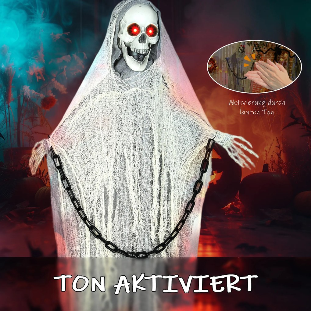 Outsunny Halloween dekorace Smrtka venkovní 183 cm Animovaná mluvící Halloween Smrtka se svítícíma očima a strašidelnými zvuky Halloweenská dekorace …