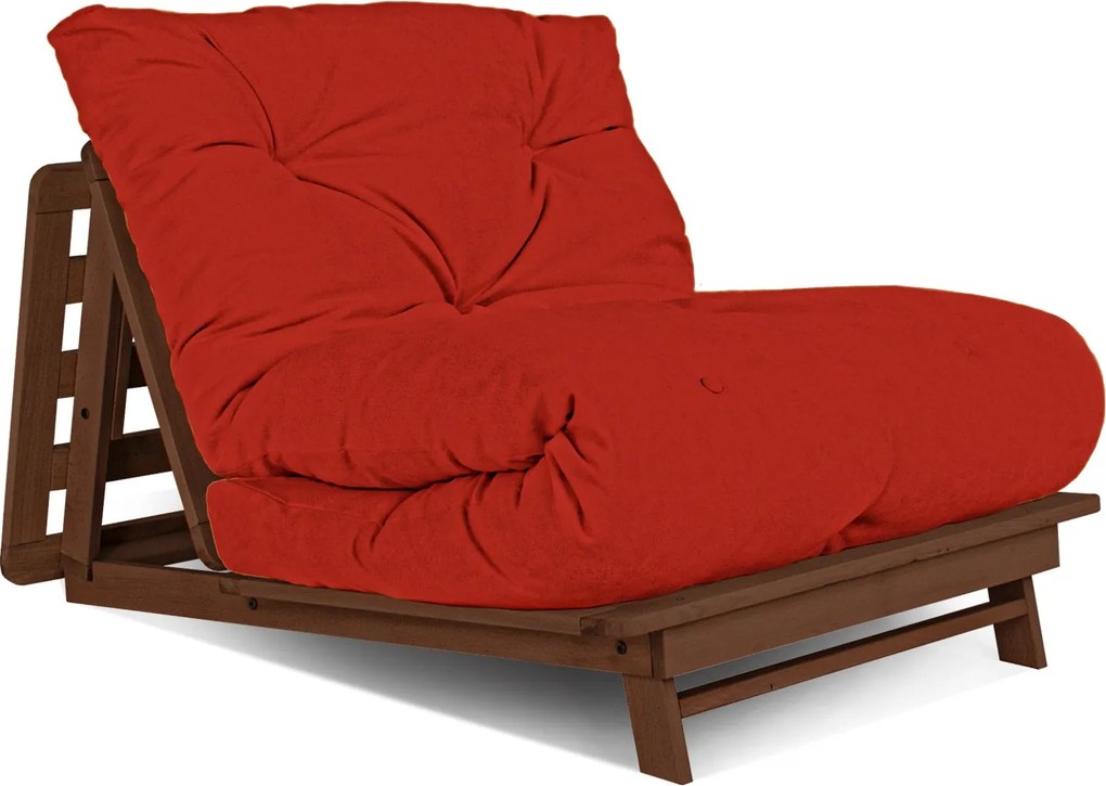 Marior Home Rozkládací futonové křeslo / pohovka Layti - 90 cm / Červená / Ořech olejovaný
