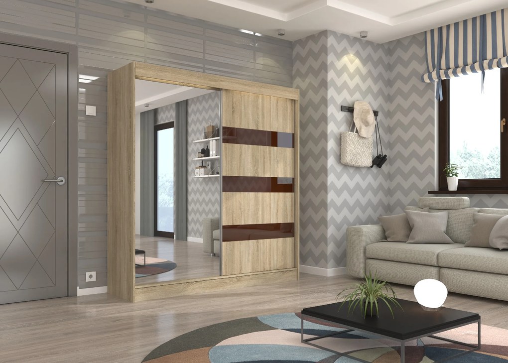 ADRK Furniture Posuvná skříň se zrcadlem a lacobelem TOURA 200 ADRK-SW-TOU-SCHL-200