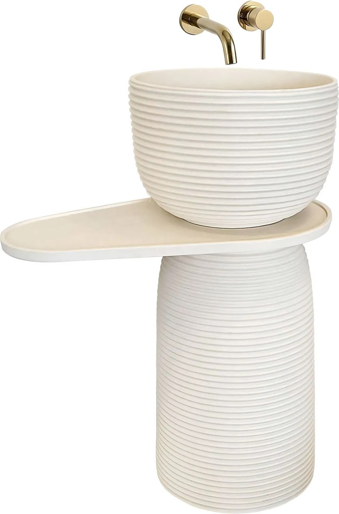 Rea Azalia, volně stojící umyvadlo 655x395x860 mm, imitace kamene-ecru-béžová, REA-U3506