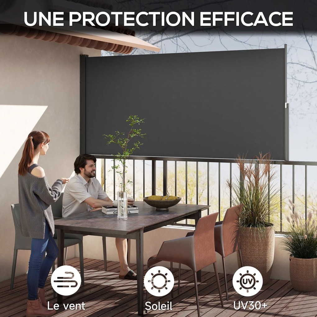 Outsunny Skladací Zahradní Boční Markýza 3m x 1,4m Hliník Polyester Anti-UV Vysokohustotní 180 g/m² Tmavě Šedá