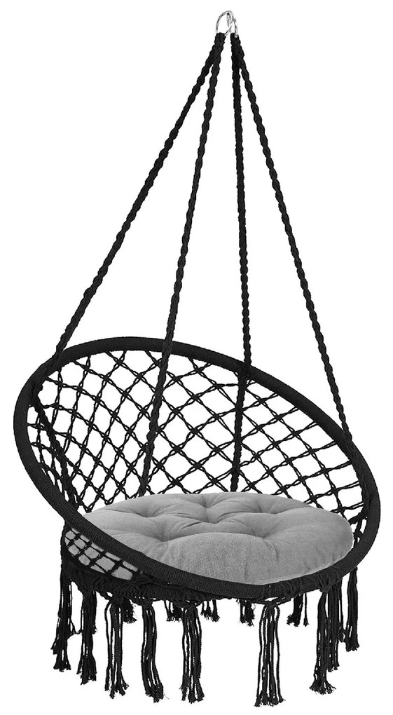 Bluegarden Rea, Závěsné boho křeslo s polštářem černé 490129A, OGR-03542