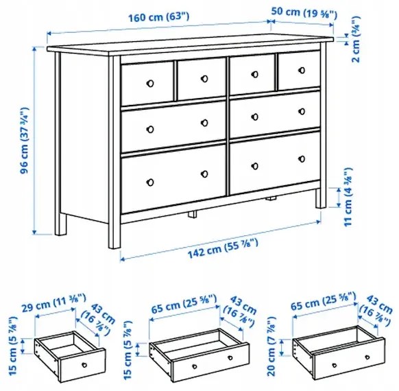 IKEA HEMNES Komoda 8 zásuvek 160x96 cm bílá mořená