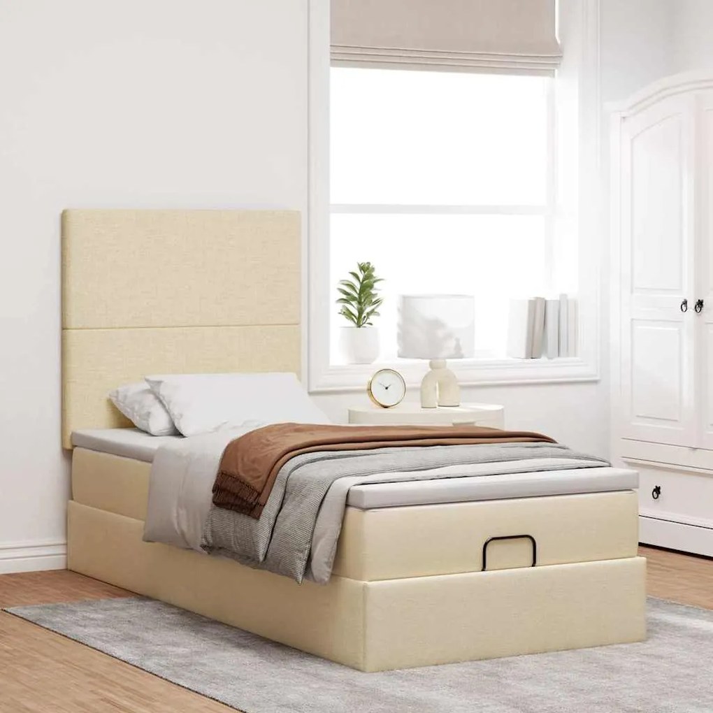 Osmanský postel s matrací krémově 90x200 cm textil 3313048