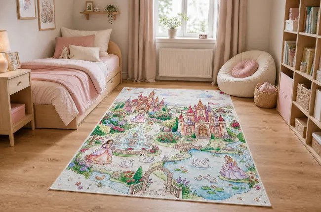 Dětský koberec protiskluzový BAMBINO 61520 krémový / růžový