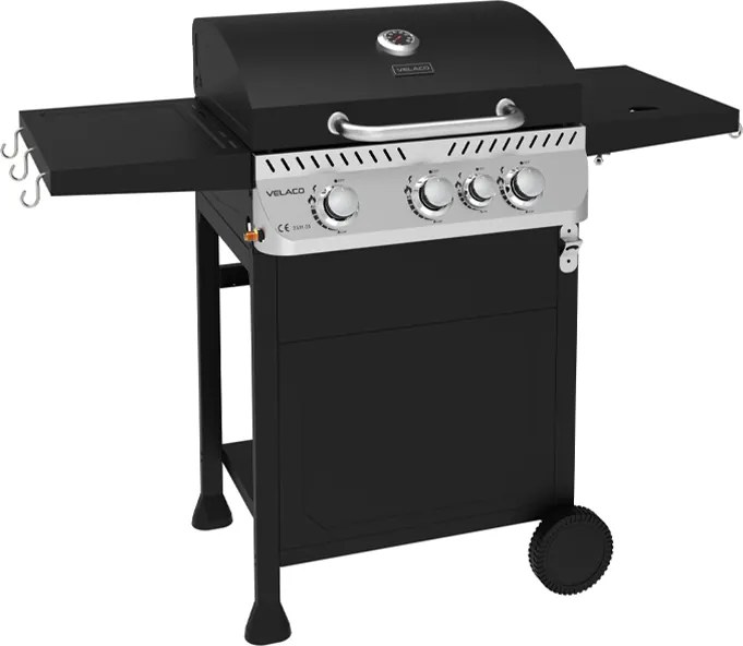 Velaco Plynový BBQ gril s boční plotýnkou, poličkou a krycí plachtou - APOLLO-B, 3+1 hořák