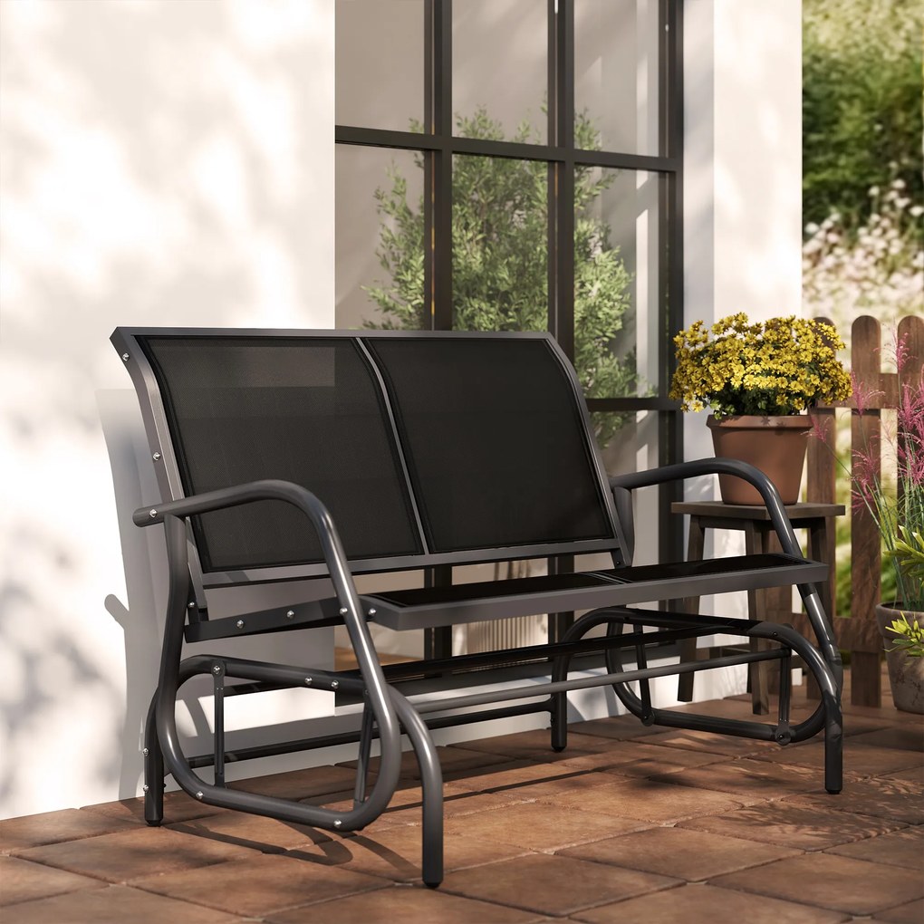 Outsunny Houpací křeslo 2-sedák Zahradní lavice Zahradní houpačka Lavice Sedadlo Park Lavice Kovový zahradní nábytek Černá 120 x 70 x 88 cm | Aosom