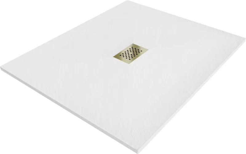Mexen Hugo, obdélníková sprchová vanička SMC 130 x 100 cm, bílá, zlatá krytka, 42101013-G