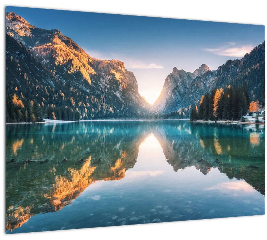 Skleněný obraz - Horské jezero (70x50 cm)