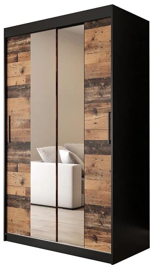 Skříň Old Wood T1 120 Černá/Old Style/Lustro