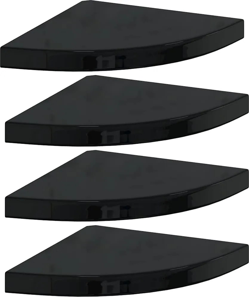 Plovoucí rohové police 4 ks černé vysoký lesk 35x35x3,8 cm MDF 323912