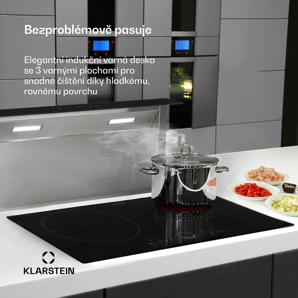 Klarstein Delicatessa 80, indukční varná deska, vestavná, 7400 W, 3 zóny, sklokeramika