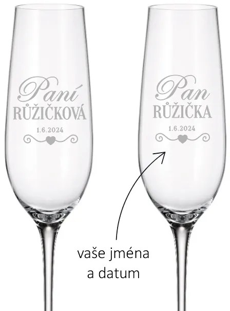 Dekorant Svatební sklenice na šampaňské PAN A PANÍ LOVE 270 ml 2KS