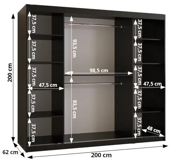 Šatní skříň PAPROČ 2 Abika 200/200/62 barevné provedení: černý mat