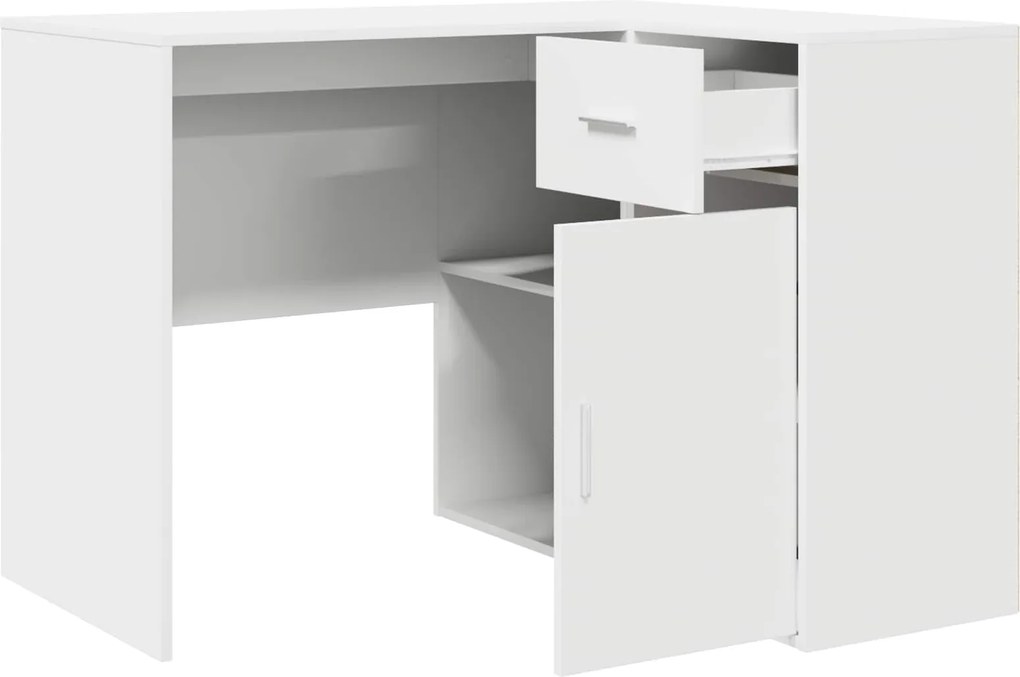 Rohový psací stůl se zásuvkou s policí Bílá 102 x 88 x 75 cm 3337273