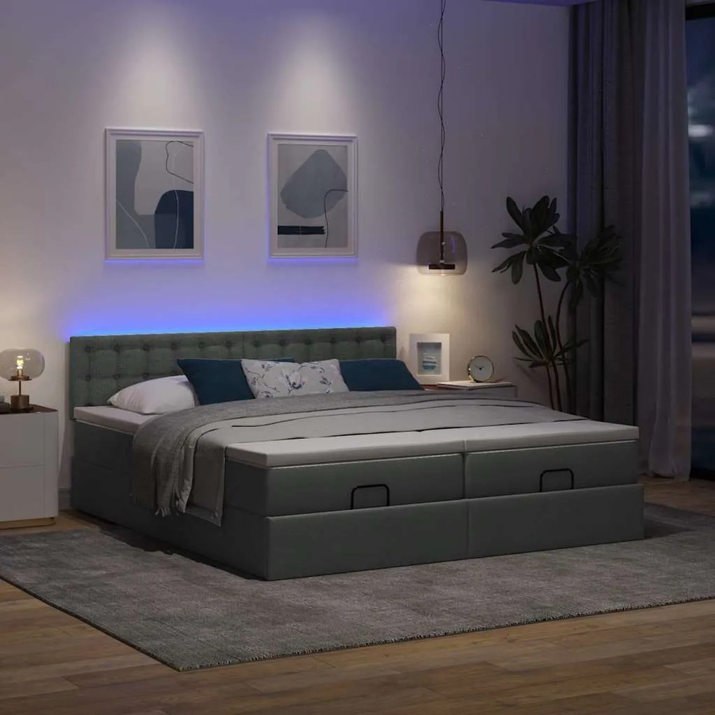 Osmanský rám postele s matrací tmavě šedý 200x200cm textil 3312893