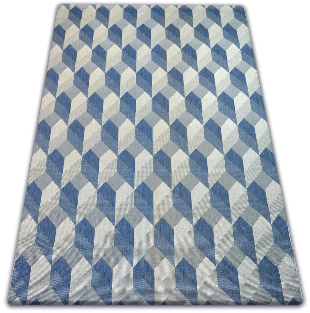 Kusový koberec Flat Cube modrý 120x170