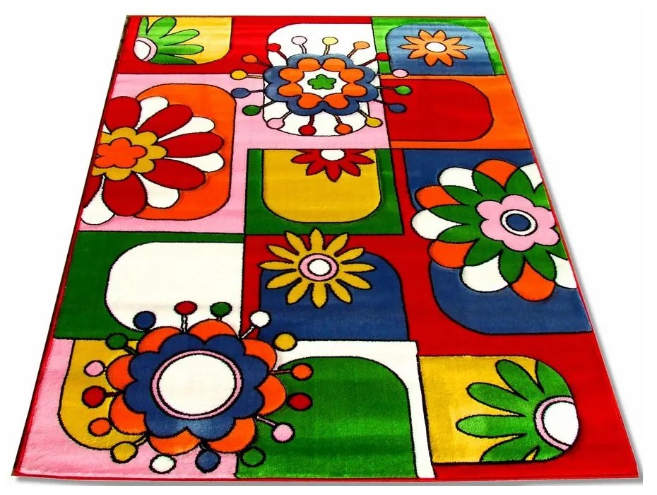 Dětský kusový koberec Květiny červený, Velikosti 160x220cm
